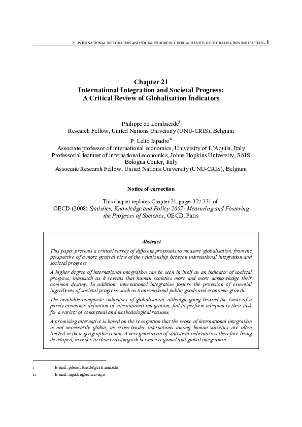 (PDF) International integration and societal progress: A critical review of globalisation ...