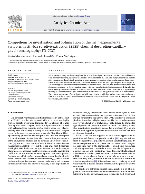 Pdf Comprehensive Investigation And Optimisation Of The Main Experimental Variables In Stir
