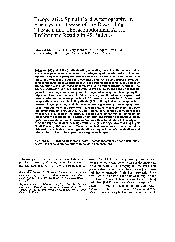 (PDF) Preoperative spinal cord arteriography in aneurysmal disease of ...