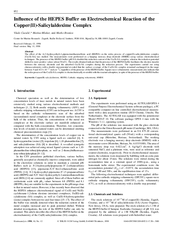 (PDF) Influence of the HEPES Buffer on Electrochemical Reaction of the ...