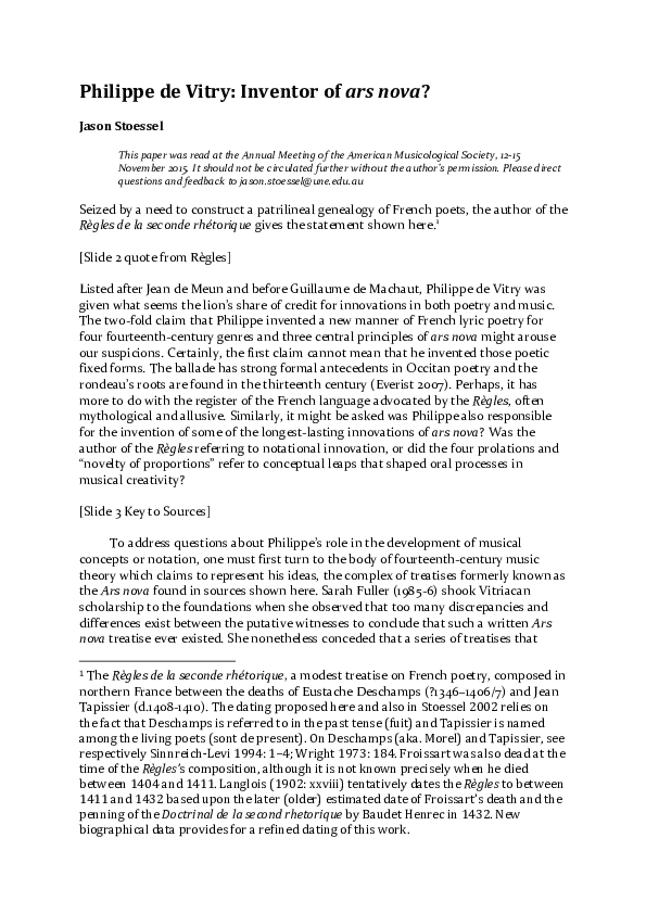 (PDF) Philippe de Vitry: Inventor of ars nova?
