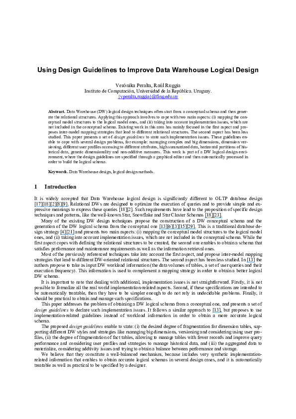 (PDF) Using design guidelines to improve data warehouse logical design