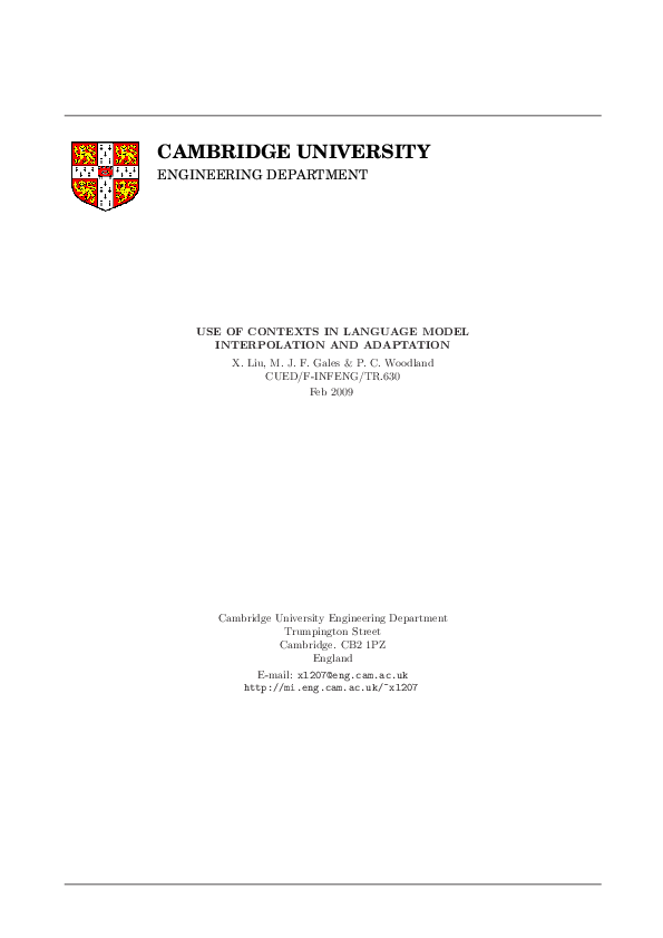 Pdf Use Of Contexts In Language Model Interpolation And Adaptation