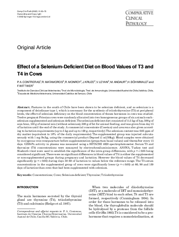 (PDF) Effect of a Selenium-Deficient Diet on Blood Values of T3 and T4 ...