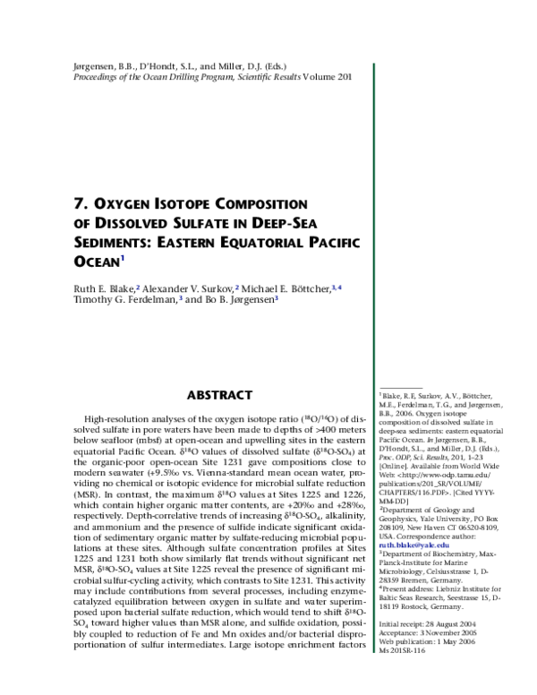 (PDF) Oxygen Isotope Composition of Dissolved Sulfate in Deep-Sea ...