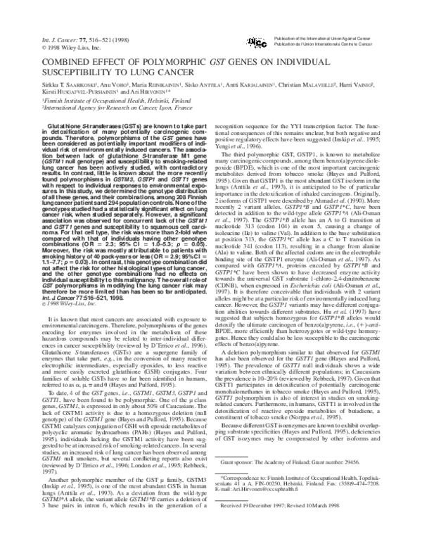 (PDF) Combined effect of polymorphic GST genes on individual ...