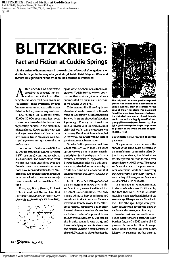 (PDF) Blitzkrieg: fact and fiction at Cuddie Springs