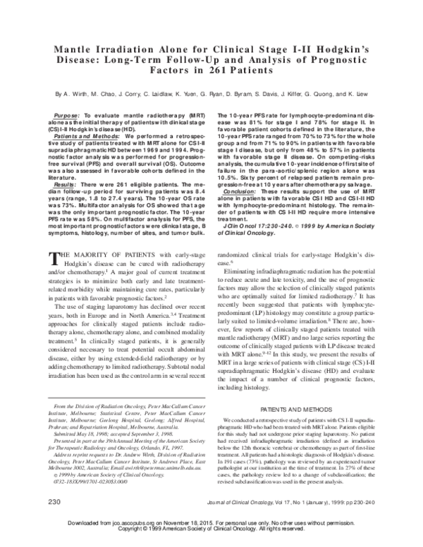 (PDF) Mantle I rradiation A lone f or C linical S tage I -II H odgkin's ...
