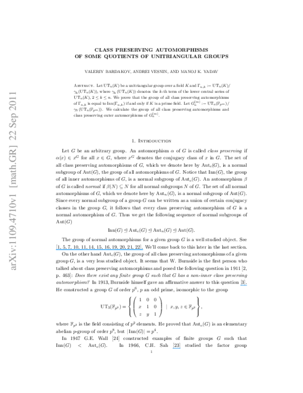 (PDF) Class preserving automorphisms of finite p-groups | Manoj Kumar Yadav - Academia.edu