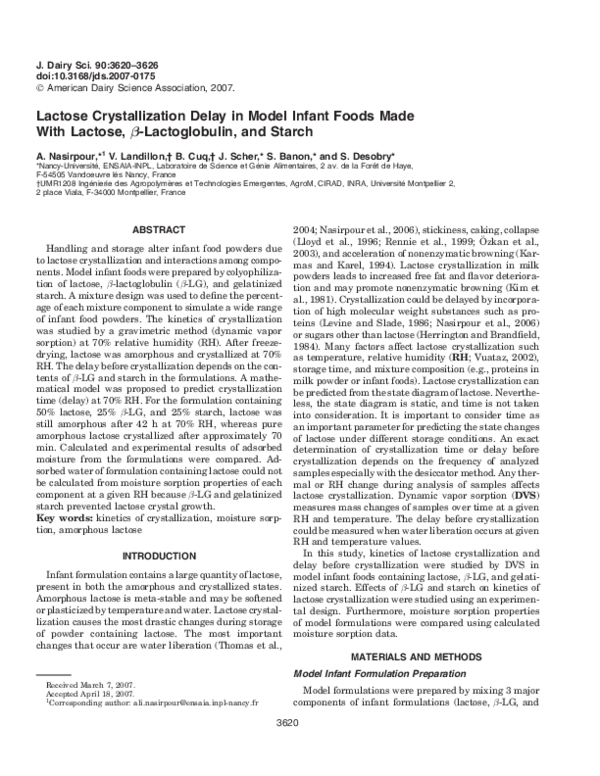 (PDF) Lactose crystallization delay in model infant foods made with ...