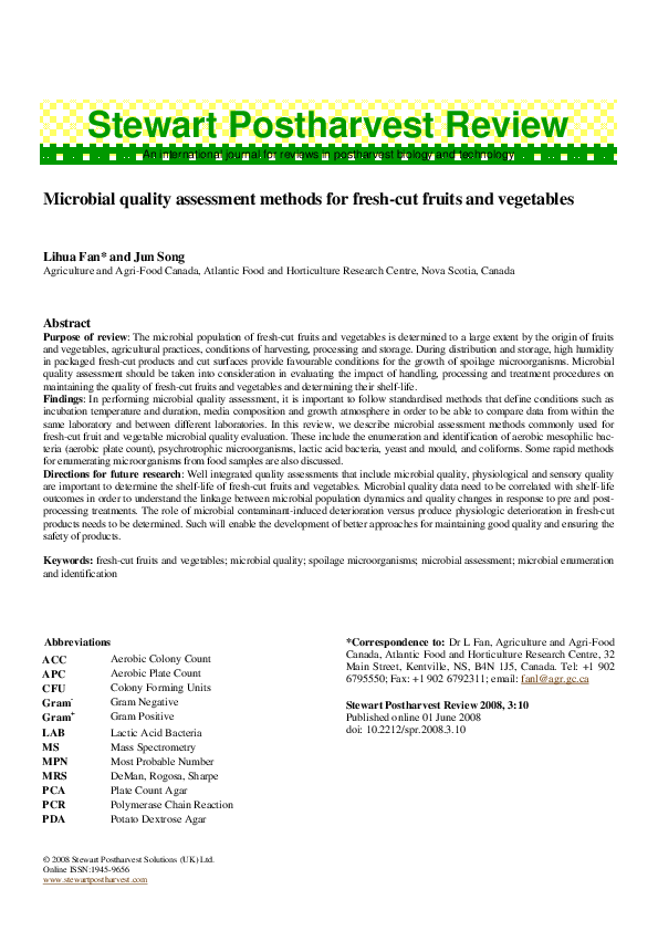 (PDF) Microbial quality assessment methods for fresh-cut fruits and ...