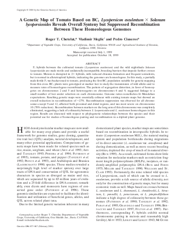 (PDF) A Genetic Map of Tomato Based on BC1 Lycopersicon esculentum × ...