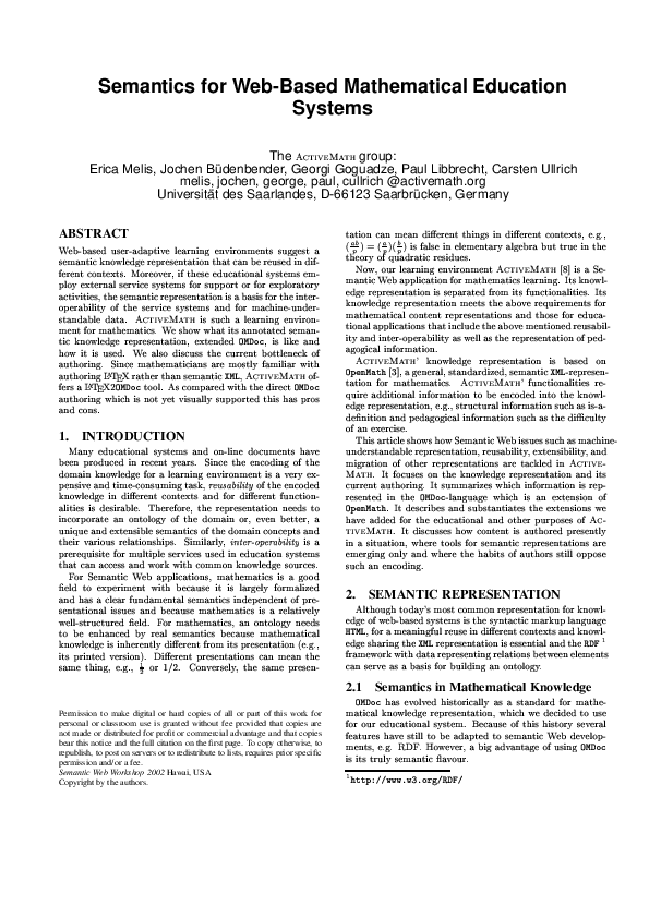 (PDF) Semantics for Web-Based Mathematical Education