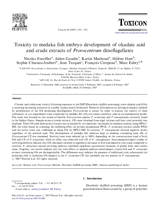 (PDF) Toxicity to medaka fish embryo development of okadaic acid and ...