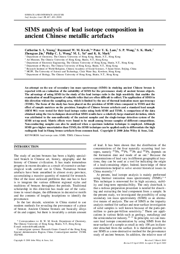 (PDF) SIMS analysis of lead isotope composition in ancient Chinese metallic artefacts