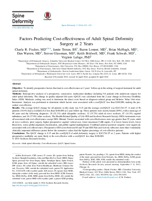 (PDF) Factors Predicting Cost-effectiveness of Adult Spinal Deformity ...