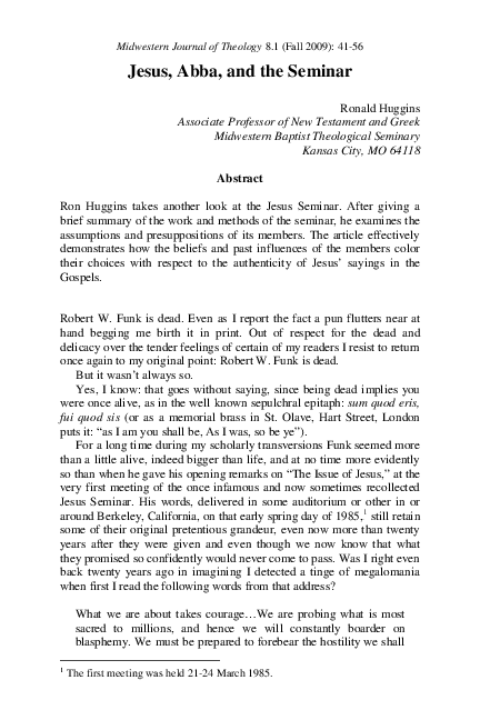 (PDF) Jesus, Abba, and the Seminar
