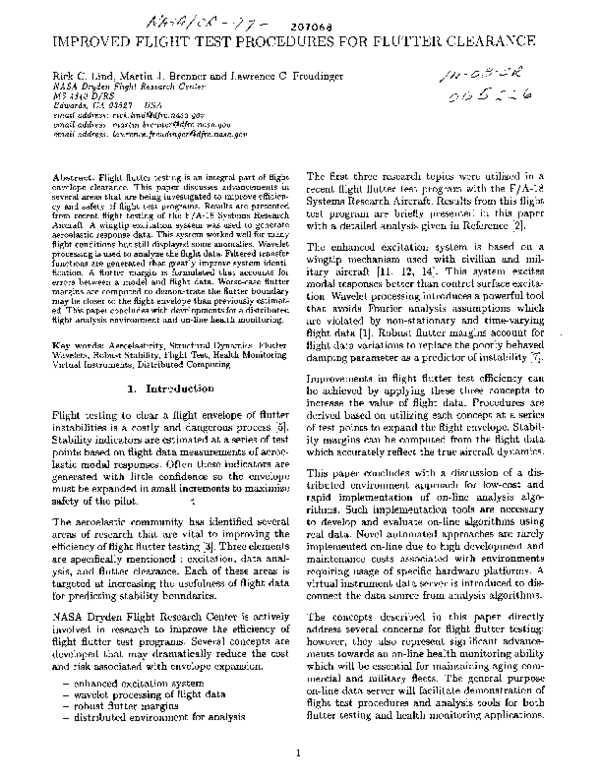 (PDF) Improved Flight Test Procedures for Flutter Clearance