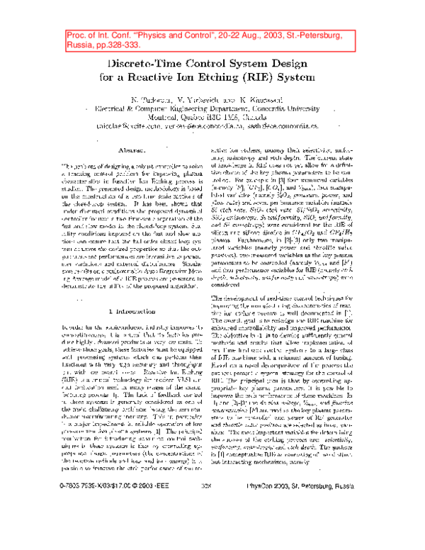 (PDF) Discrete-time control system design for a Reactive Ion Etching ...