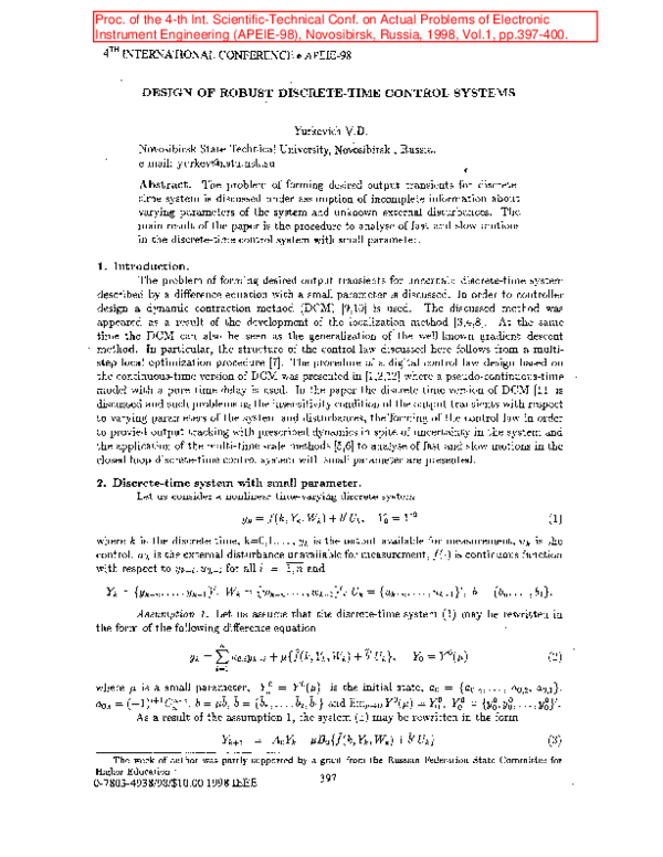 Pdf Design Of Robust Discrete Time Control Systems Valery D Yurkevich