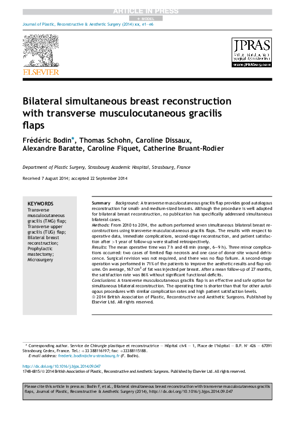 (PDF) Bilateral simultaneous breast reconstruction with transverse ...