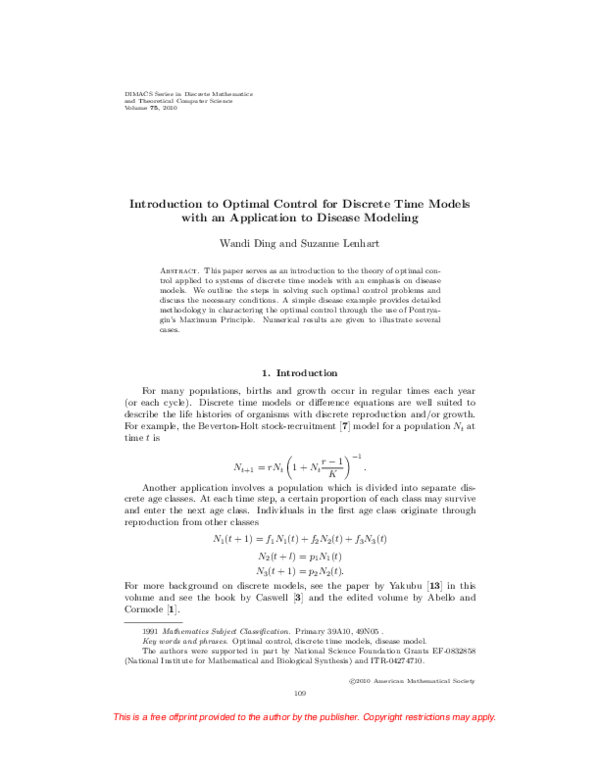 Pdf Introduction To Optimal Control For Discrete Time Models With An