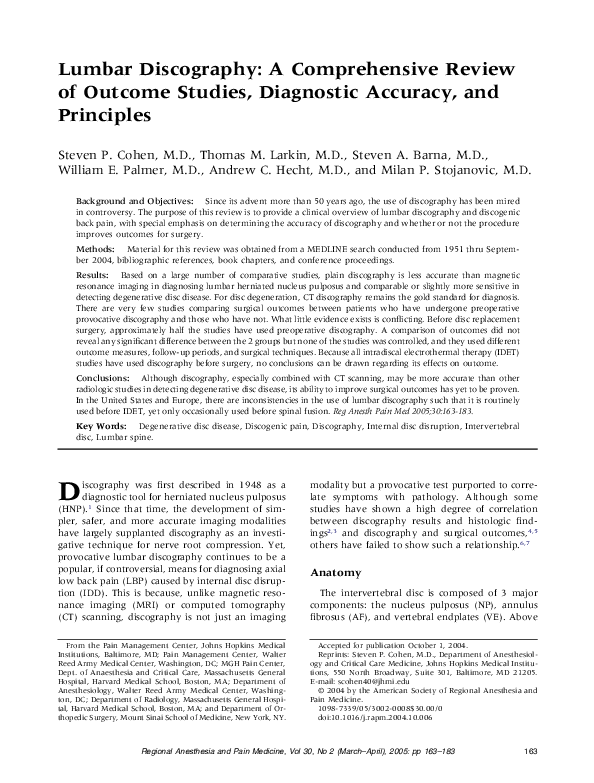 (PDF) Lumbar discography: A comprehensive review of outcome studies ...