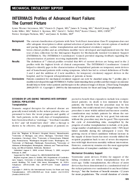 (PDF) INTERMACS Profiles of Advanced Heart Failure: The Current Picture