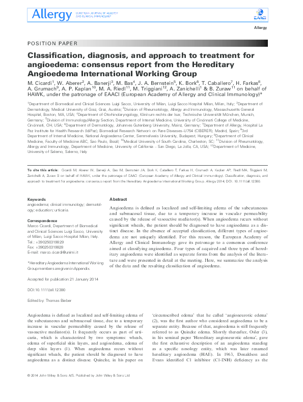 (PDF) Classification, diagnosis, and approach to treatment for ...
