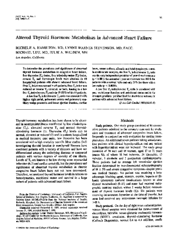 (PDF) Altered thyroid hormone metabolism in advanced heart failure
