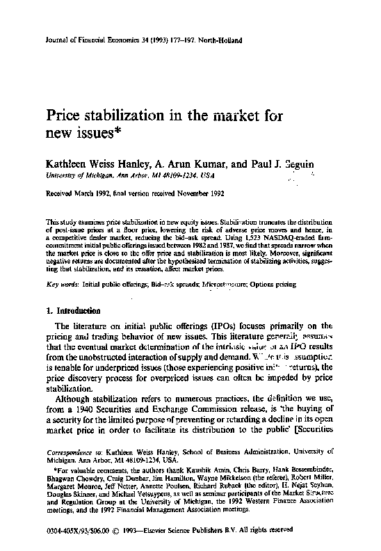 (PDF) Price stabilization in the market for new issues