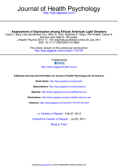 (PDF) Assessment of depression among African American light smokers (PDF) Assessment of depression among African American light smokers