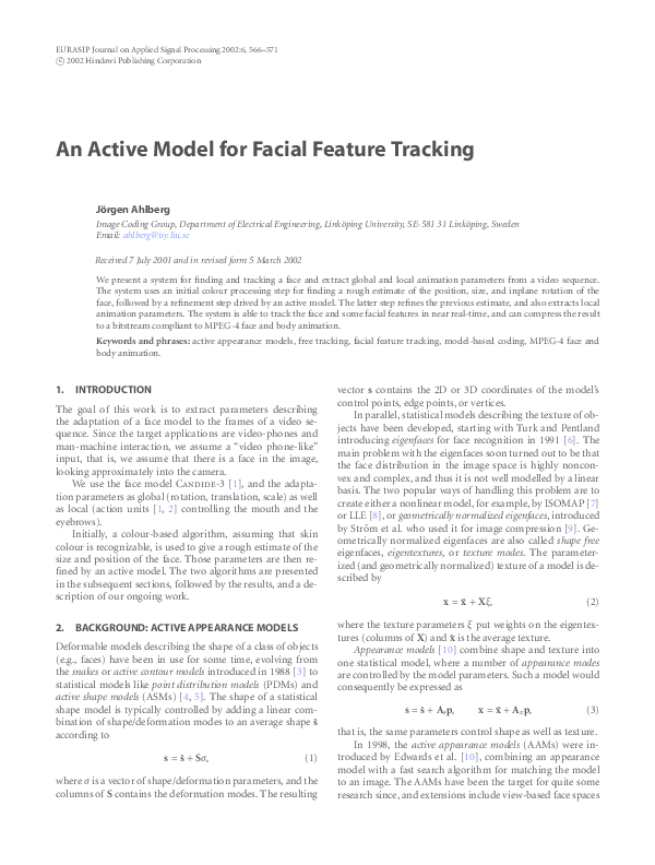 (PDF) An Active Model for Facial Feature Tracking