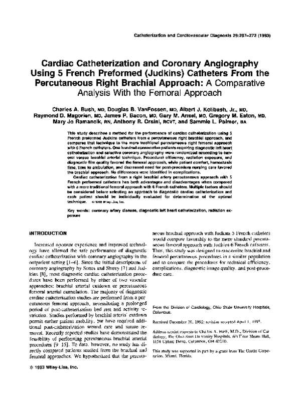 (PDF) Cardiac catheterization and coronary angiography using 5 french ...