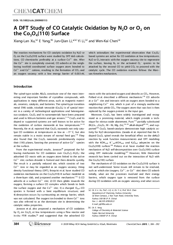 (PDF) A DFT study of CO catalytic oxidation by N2O or O2 on the Co3O4 ...