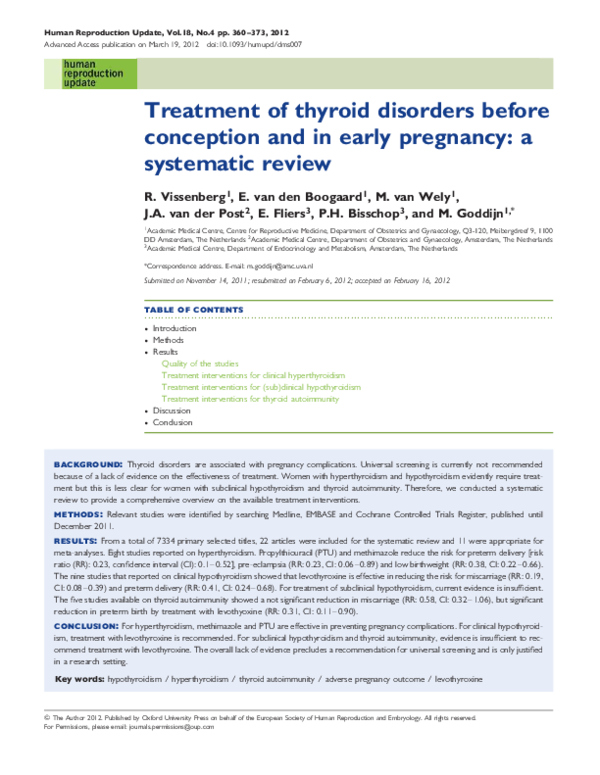 (PDF) Treatment of (sub) clinical thyroid dysfunction and thyroid autoimmunity before conception ...