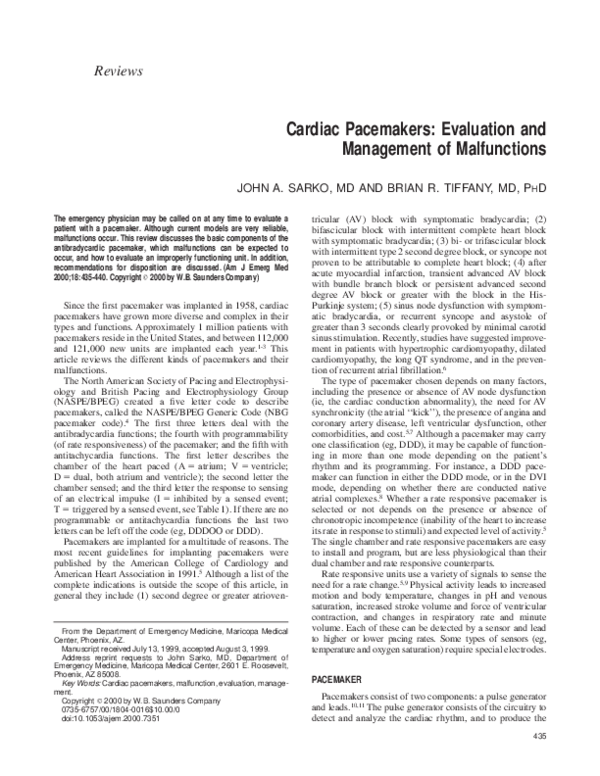 (PDF) Cardiac pacemakers: Evaluation and management of malfunctions