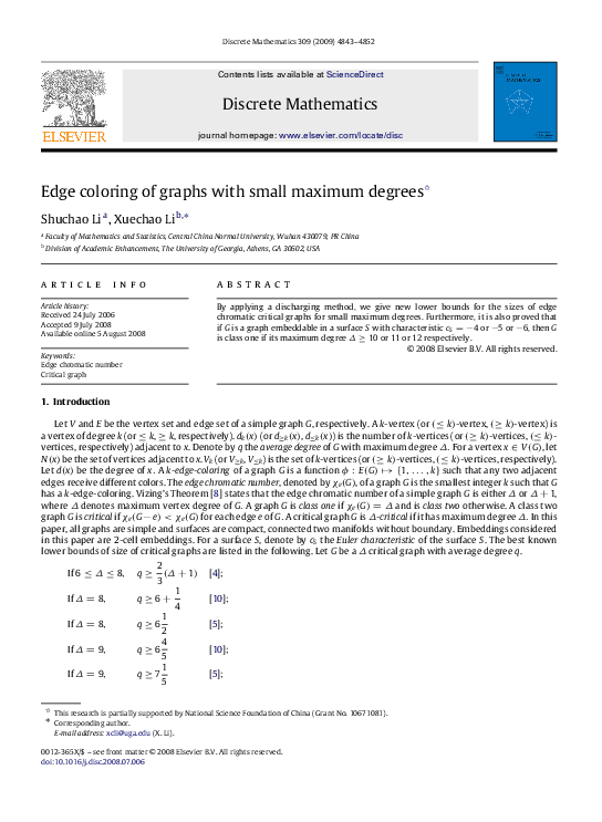 Pdf Edge Coloring Of Graphs With Small Maximum Degrees