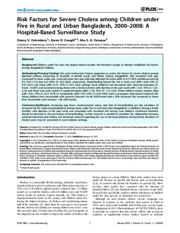 (PDF) Risk Factors for Severe Cholera among Children under Five in ...