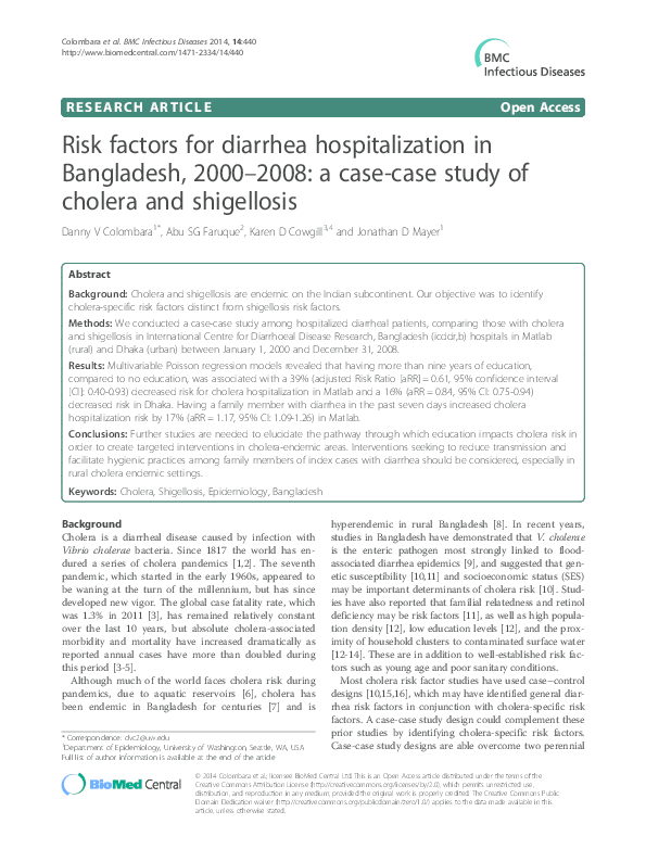 (PDF) Risk factors for diarrhea hospitalization in Bangladesh, 2000 ...