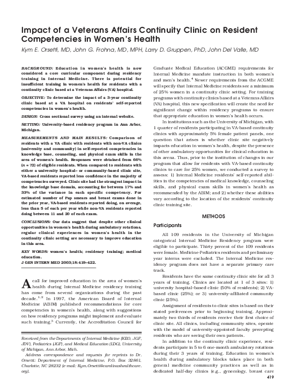 (PDF) VA Clinic's Role in Women's Health Training