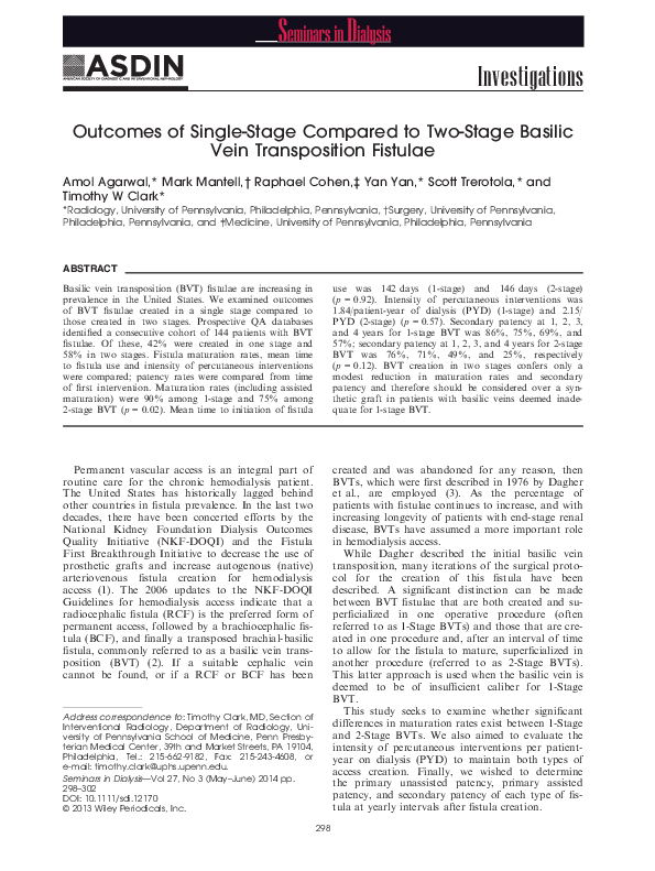(PDF) Outcomes of single-stage compared to two-stage basilic vein ...