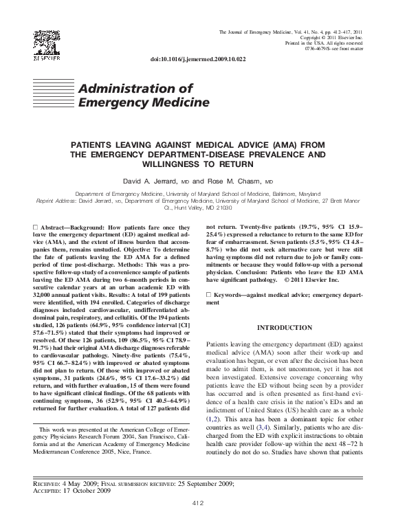 (PDF) Patients Leaving Against Medical Advice (AMA) from the Emergency ...