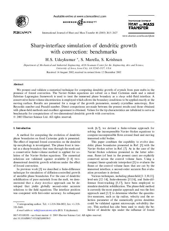 (PDF) Sharp-interface simulation of dendritic growth with convection: benchmarks