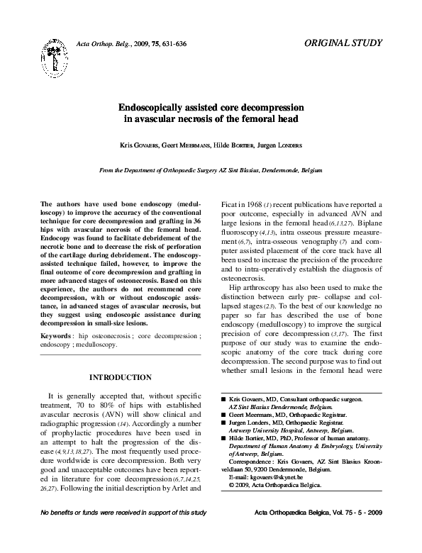 (PDF) Endoscopically assisted core decompression in avascular necrosis ...