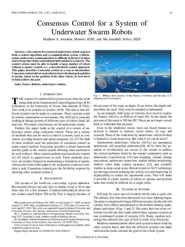 (PDF) Consensus Control for a System of Underwater Swarm Robots