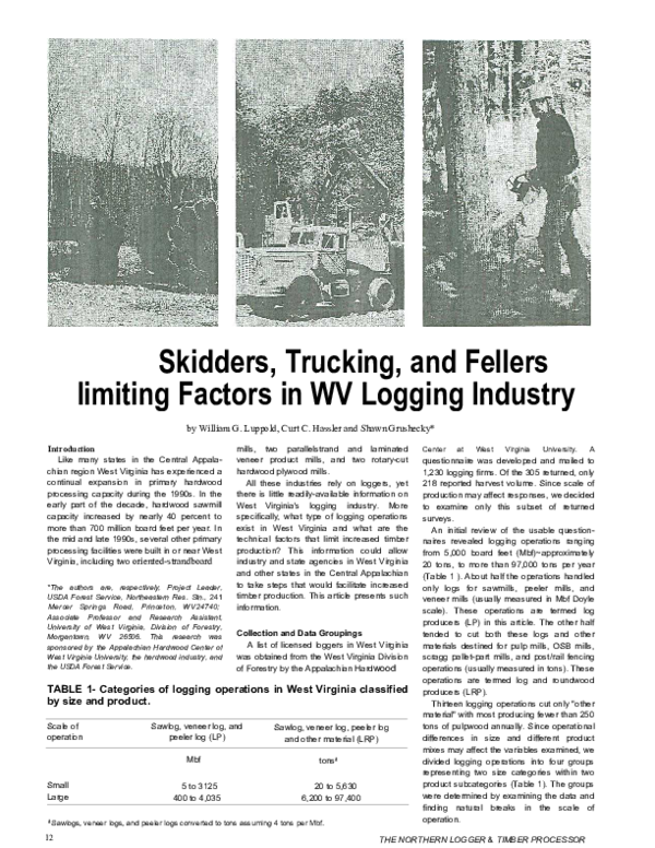 (PDF) Skidders, Trucking, and Fellers limiting Factors in WV Logging ...