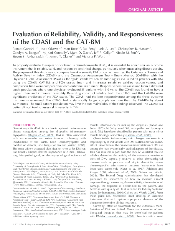 (PDF) Evaluation of Reliability, Validity, and Responsiveness of the ...