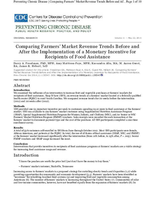 (PDF) Comparing Farmers’ Market Revenue Trends Before and After the ...