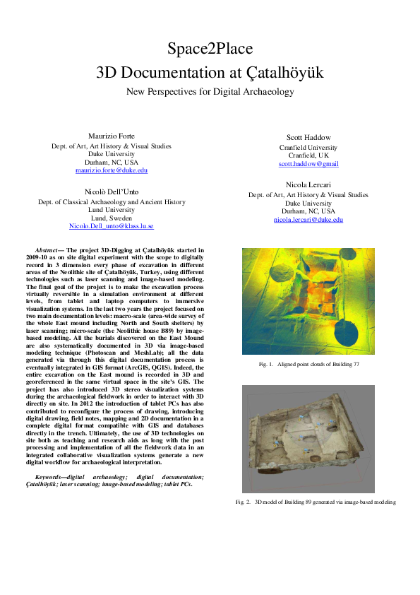3D documentation at Çatalhöyük: New perspectives for digital archaeology